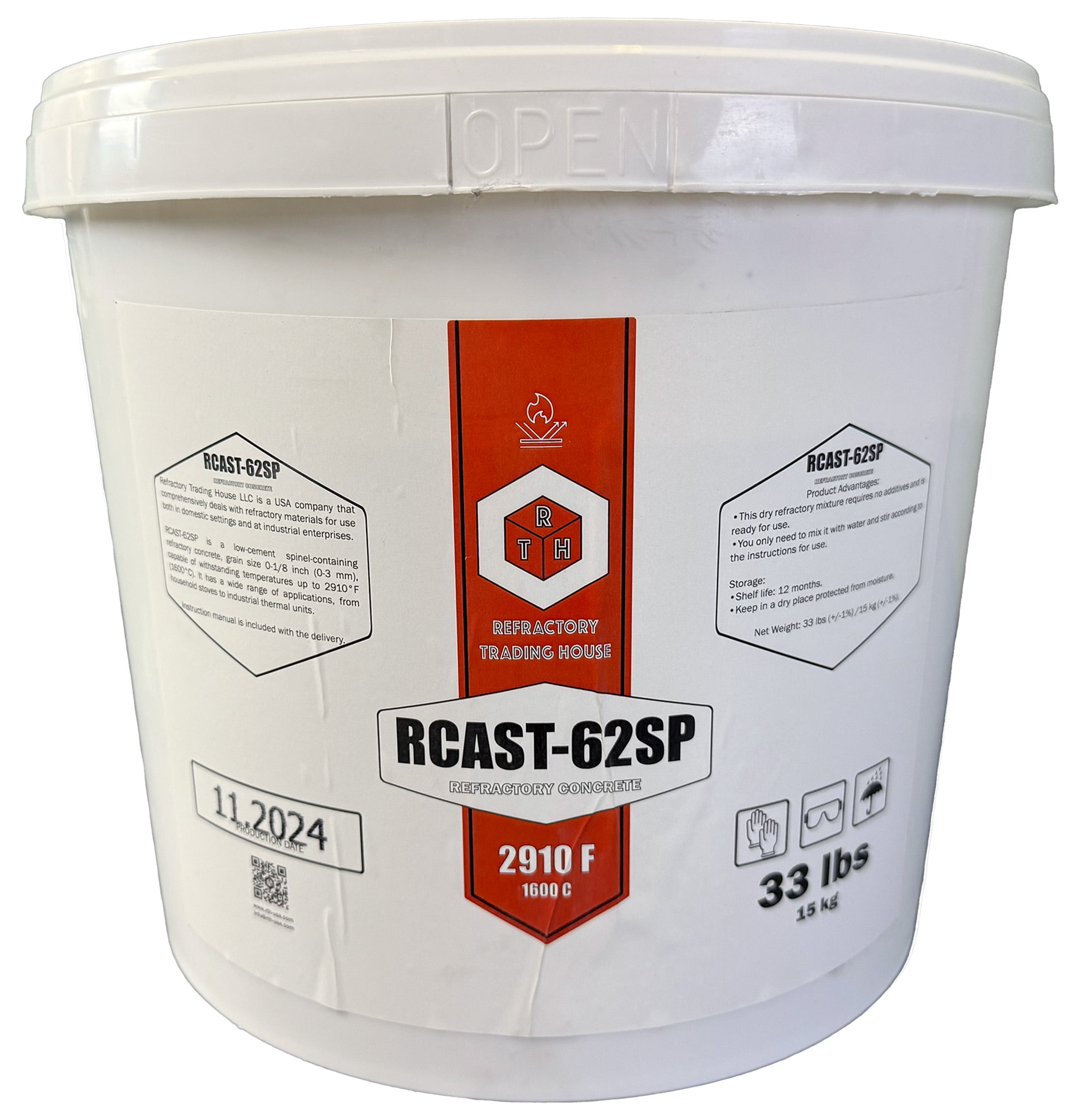 RTH-USA RCAST-62SP Low Cement Refractory Concrete | 33 lb Dry Mix for ...