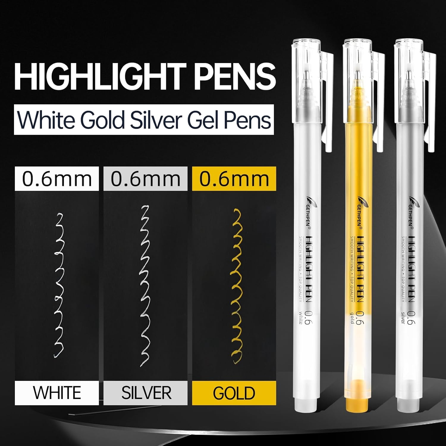 RTHG-0.6mm Fine Point White Gel Pens, 3-Pack for Artists Drawing ...