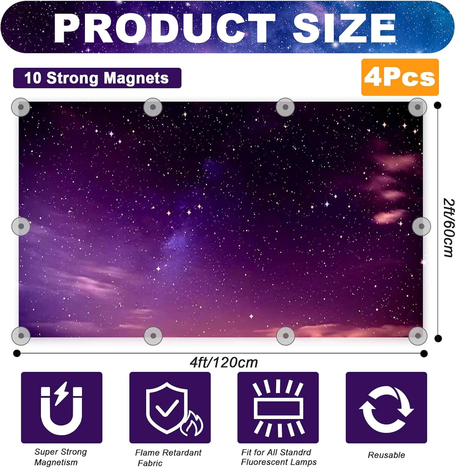 RTHG-1 Pack Fluorescent Light Covers for Ceiling Lights Classroom, 4 x ...