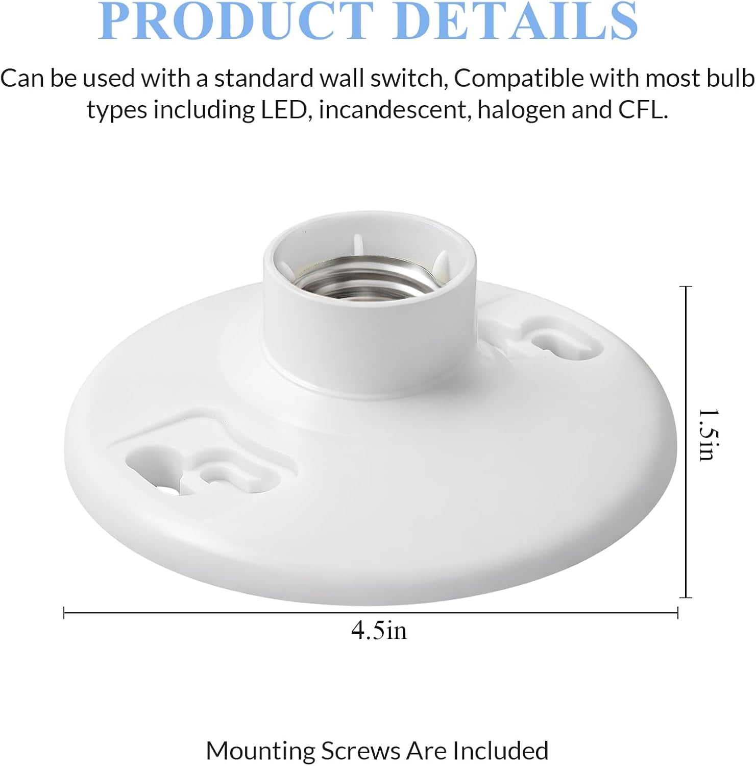 RTHG-1 Pcs Medium Base E26 Lampholder Ceiling Light Sockets White ...