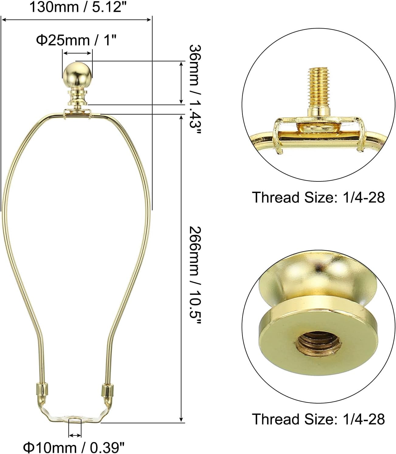 RTHG-10.5 Inch Lamp Harp Kit with Finial, 1 Set Detachable Shade ...