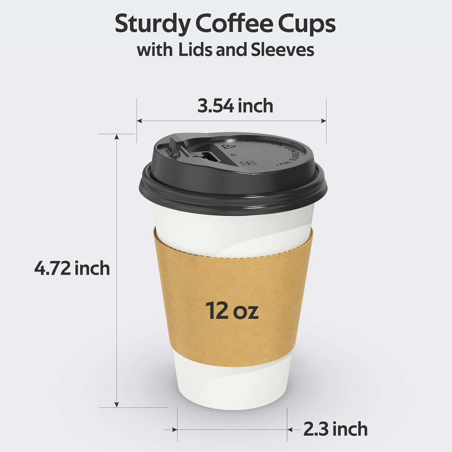 RTHG-100 Pack 12 oz Disposable Coffee Cups with Lids and Sleeves ...