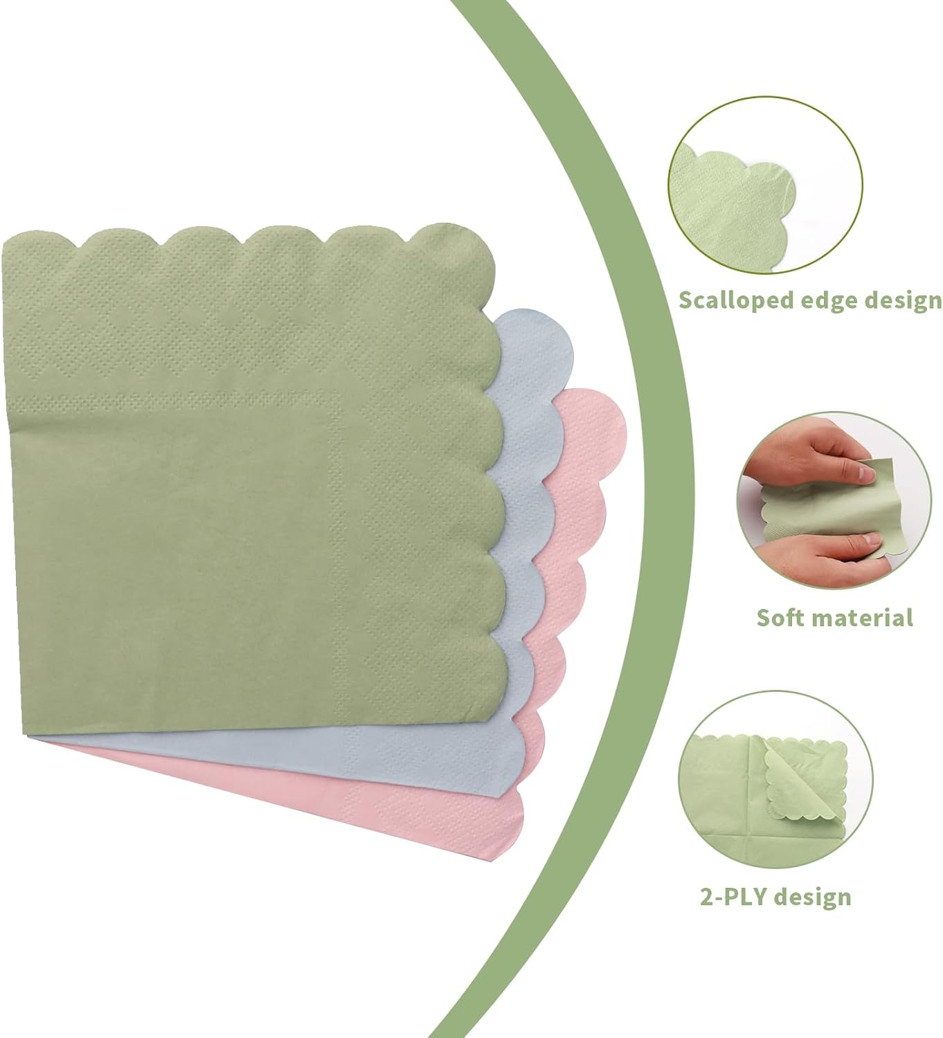 RTHG-100 Pack Cocktail Napkin, 2-Ply Scalloped Edged Dessert Napkins ...