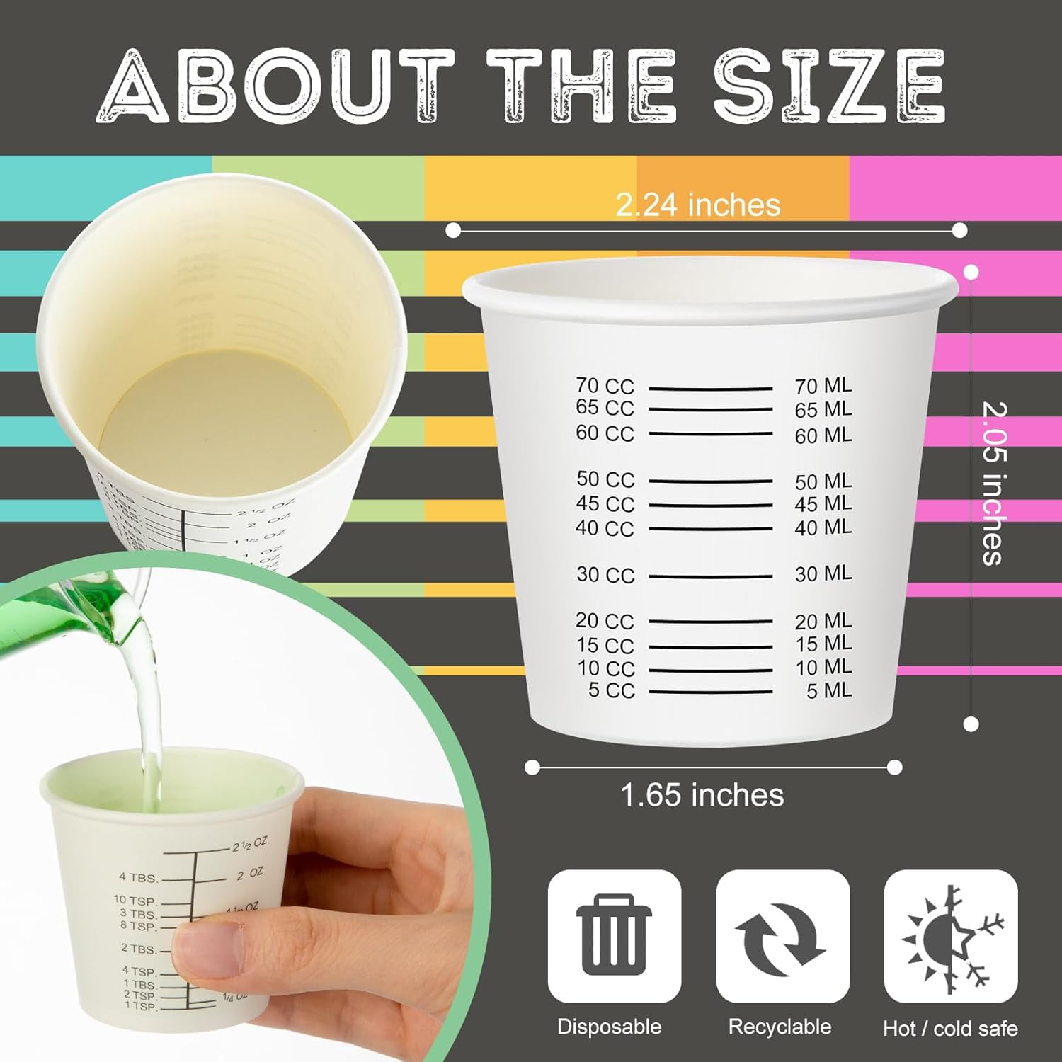 RTHG-100 Pcs 3 oz Graduated Paper Cups Disposable Wax Coated Medicine ...