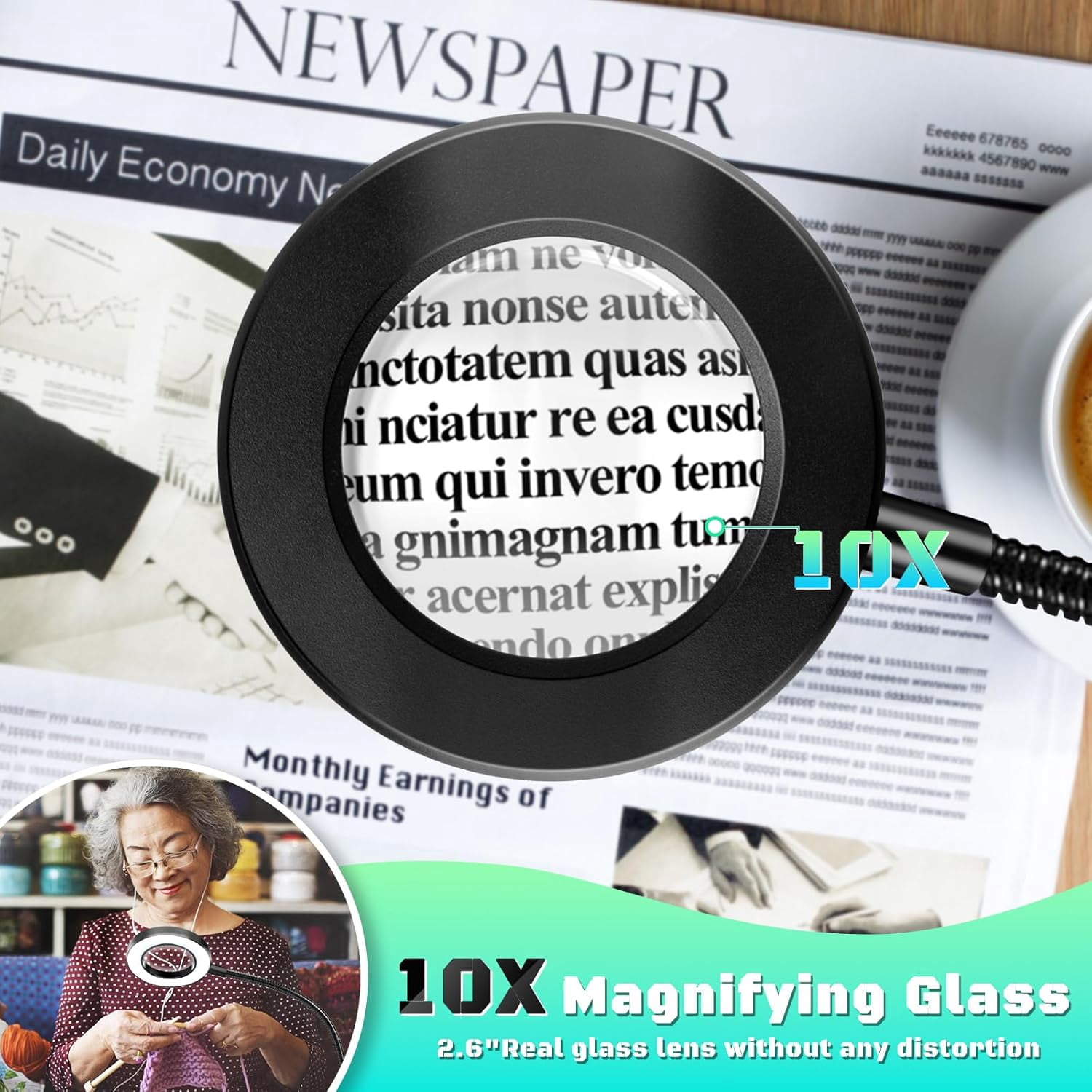 RTHG-10X Magnifying Glass with Light, Clip on Mganifier with Light, 48 ...