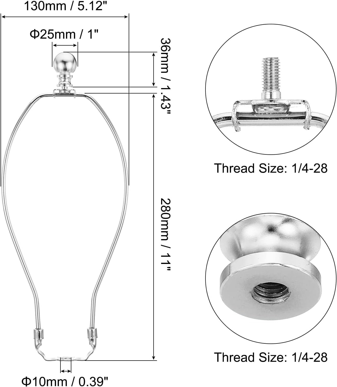 RTHG-11 Inch Lamp Harp Kit with Finial, 1 Set Detachable Shade Bracket ...