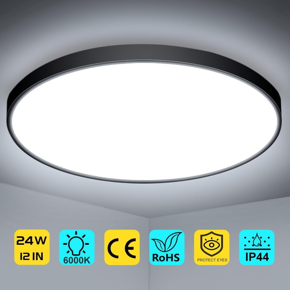 RTHG-12 Inch 24W Flush Mount LED Ceiling Light Fixture, 6000K Daylight ...