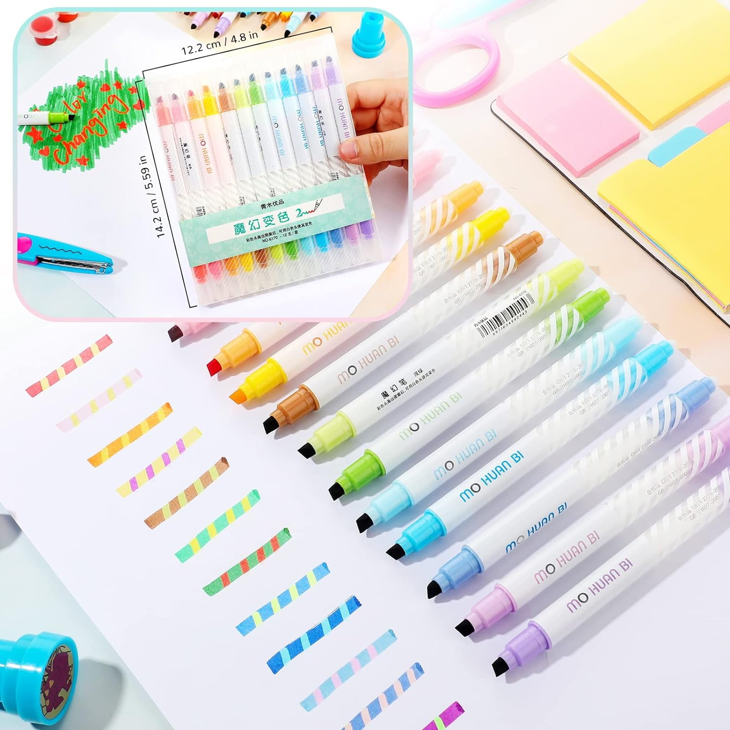 RTHG-12 Pieces Color Changing Markers 12 Color Highlighter Pens ...