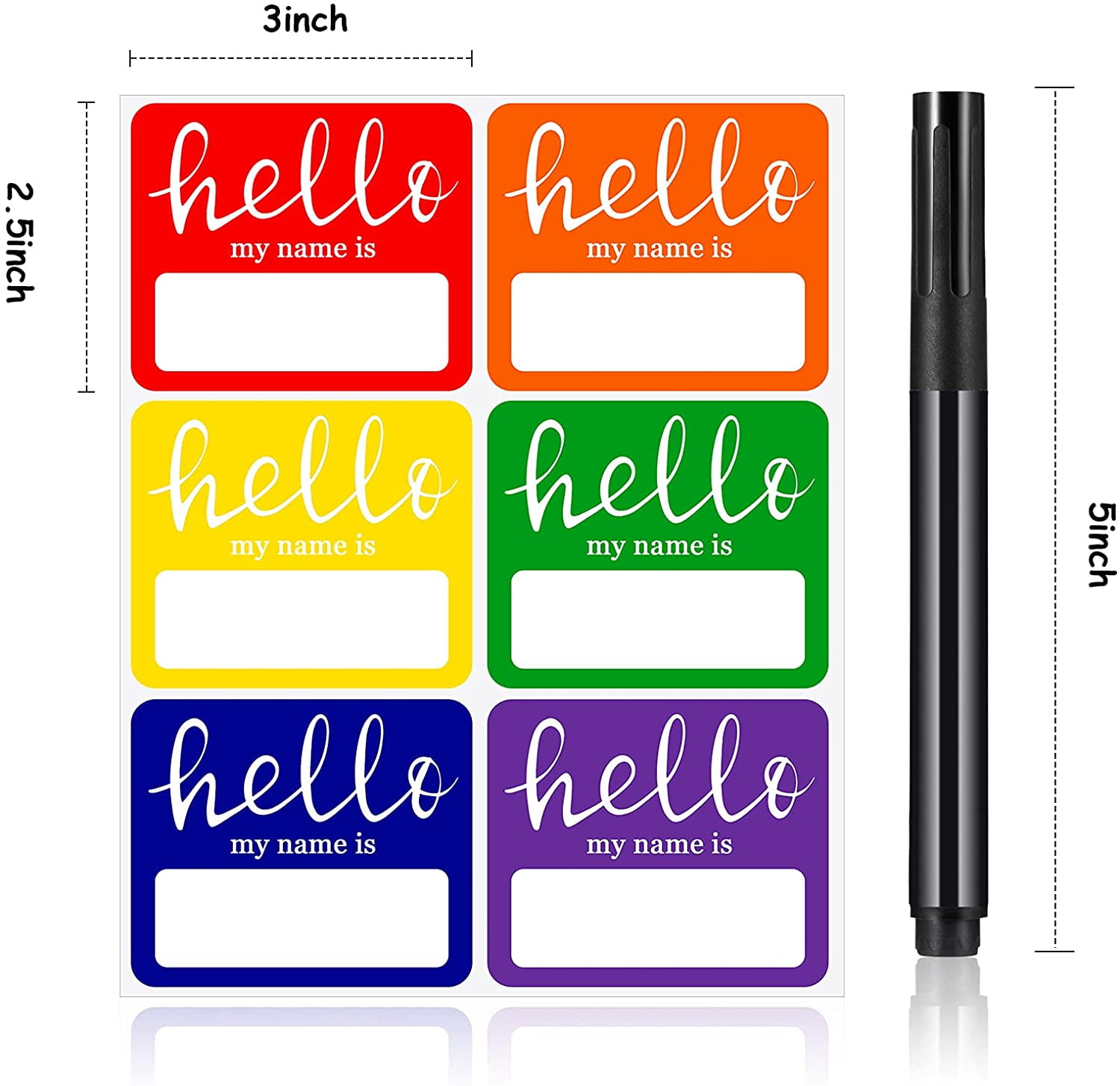 RTHG-120 Pieces Hello Name Tags with Black Marker Pen, Hello My Name is ...