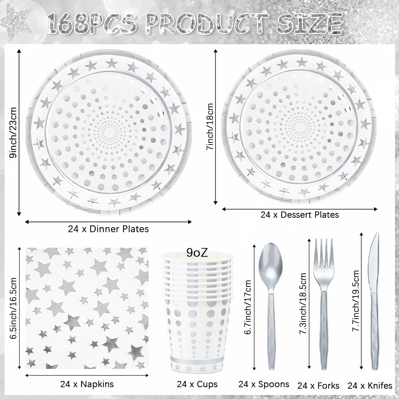 RTHG-120PCS White Silver Dot Stars Paper Plates Silver Stars Paper ...