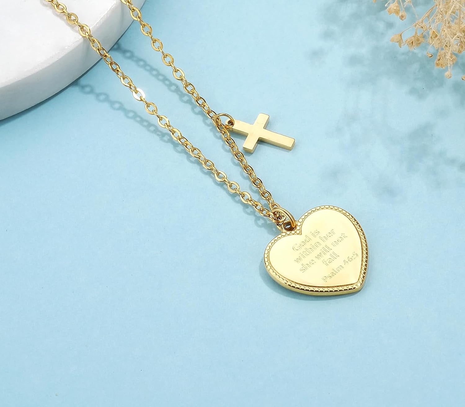 RTHG-14K Gold Plated Engraved Coin Pendant Necklace for Women Christian ...