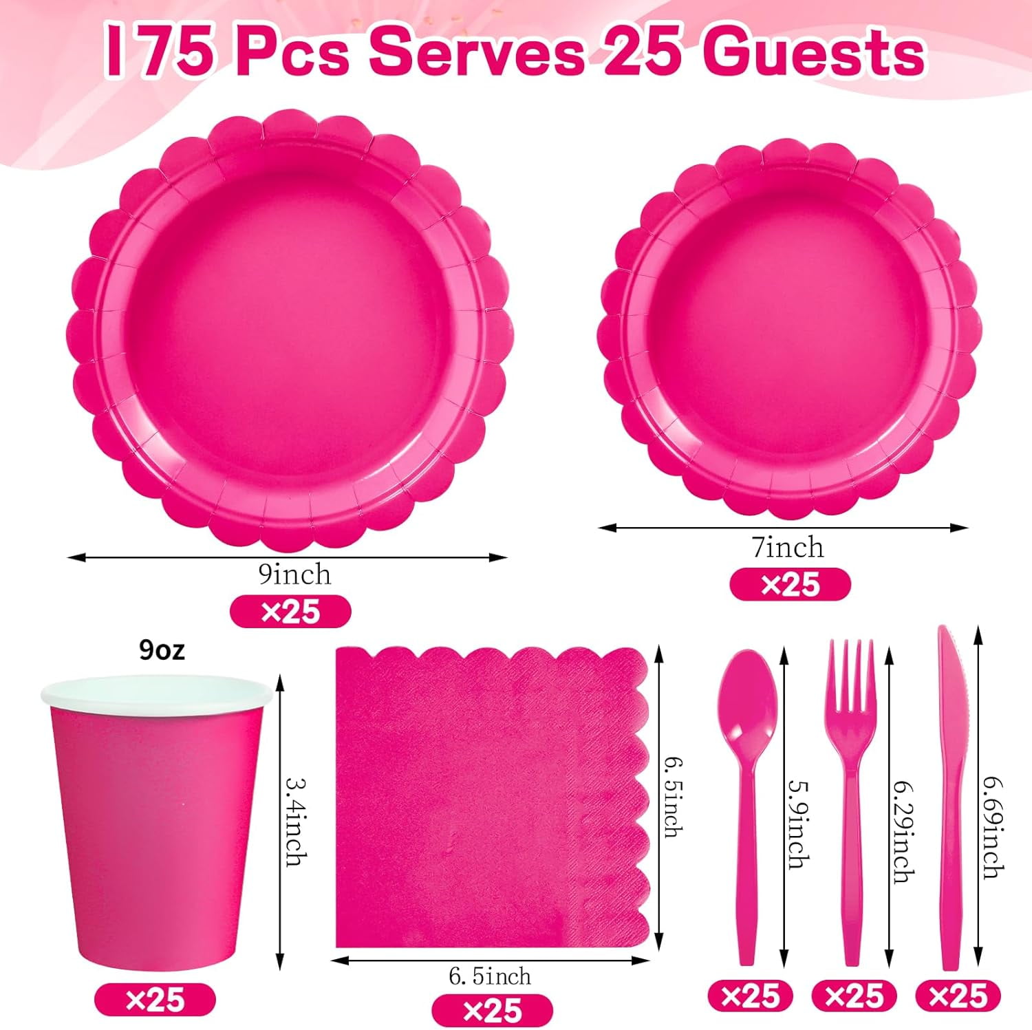 RTHG-175 Pcs Hot Pink Paper Plates and Napkins, 25 Guest Hot Pink ...