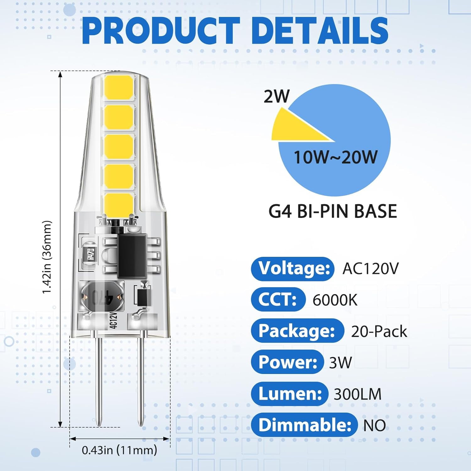 RTHG-20 Pack G4 LED Bulb 12v RV LED Light Bulbs Halogen Warm White ...