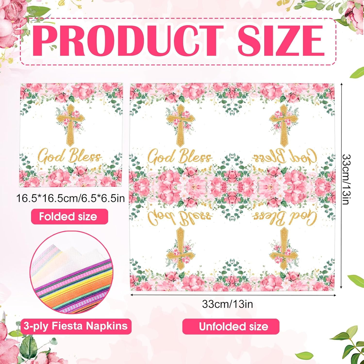 RTHG-200 Pcs God Bless Napkins - Baptism & First Holy Communion Cross ...