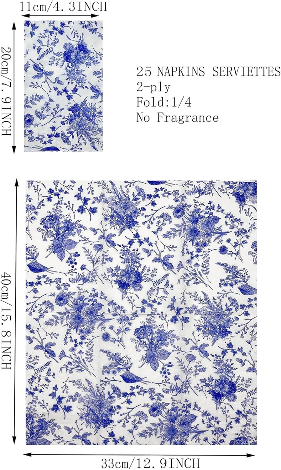 RTHG-25Pcs Blue Floral Guest Napkins - Blue and White Toile Paper ...