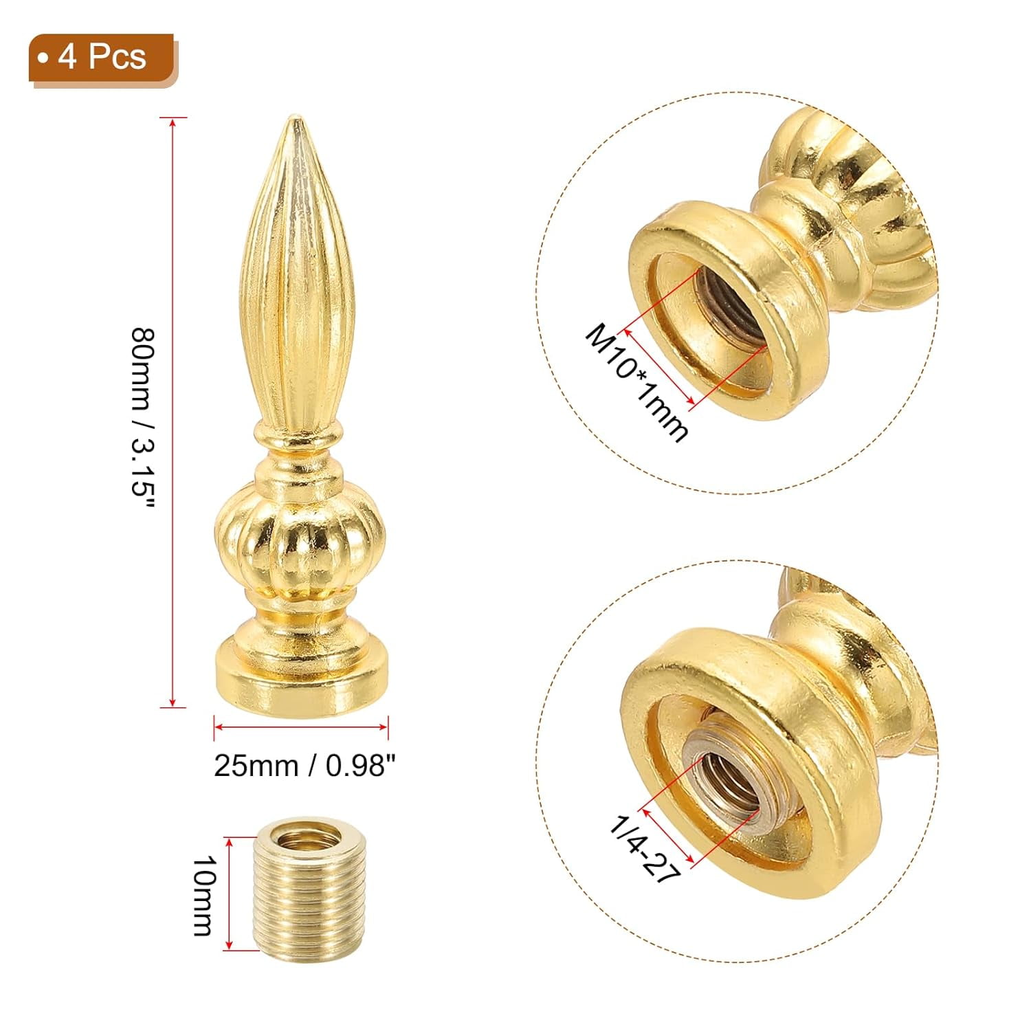 RTHG-25x80mm Lamp Shade Finial, 4 Pcs Lamp Finials Caps Knob M10x1mm ...