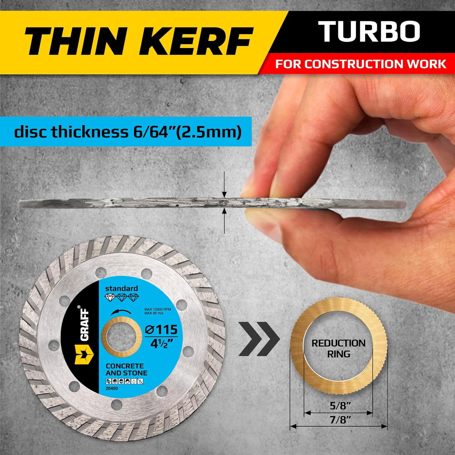 RTHG-4 1/2 Inch Diamond Cutting Wheel for Angle Grinder Arbor 7/8"-5/8 ...