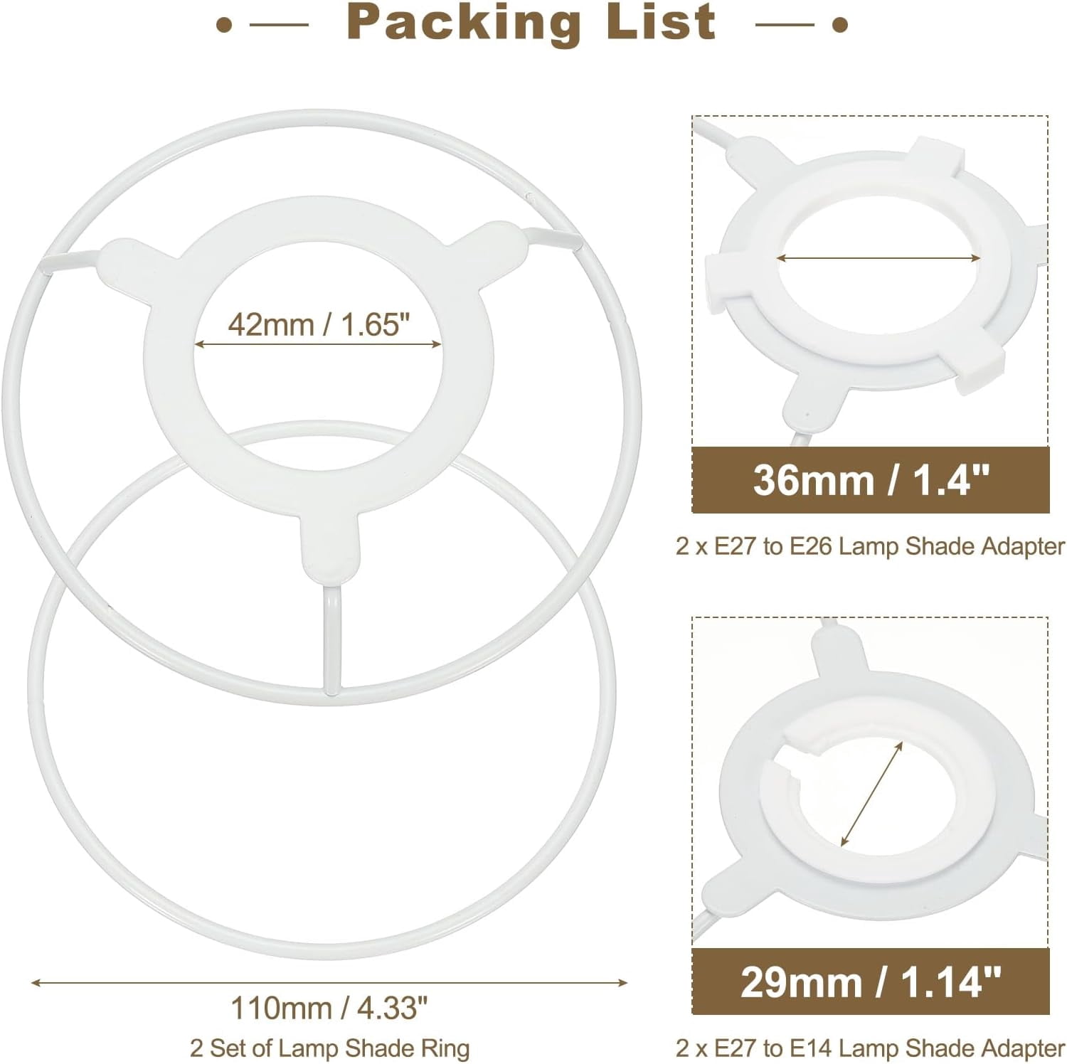 RTHG-4.3 Inch Lamp Shade Ring, 2 Set Lamp Shade Frame with E27 to E26 ...