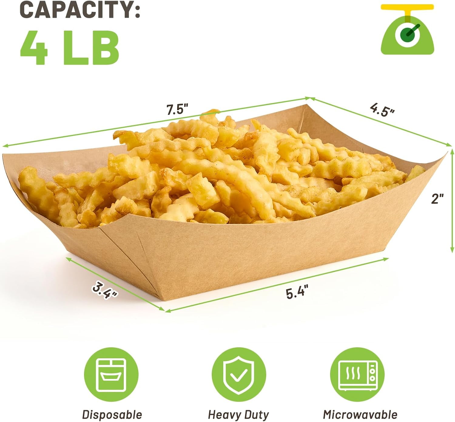 RTHG-4 LB Large Paper Food Trays, 50 Pack Disposable Nacho Trays Kraft ...
