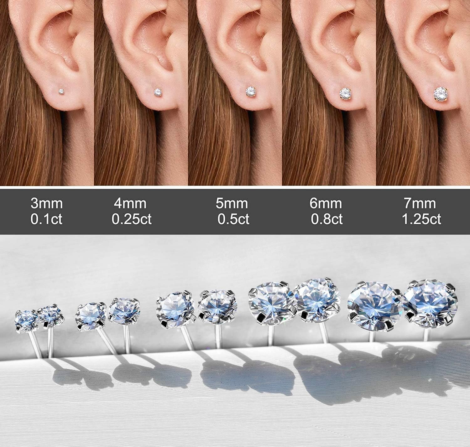 RTHG-5 Pairs CZ Stud Earrings Set 316L Stainless Steel Earrings Cubic ...