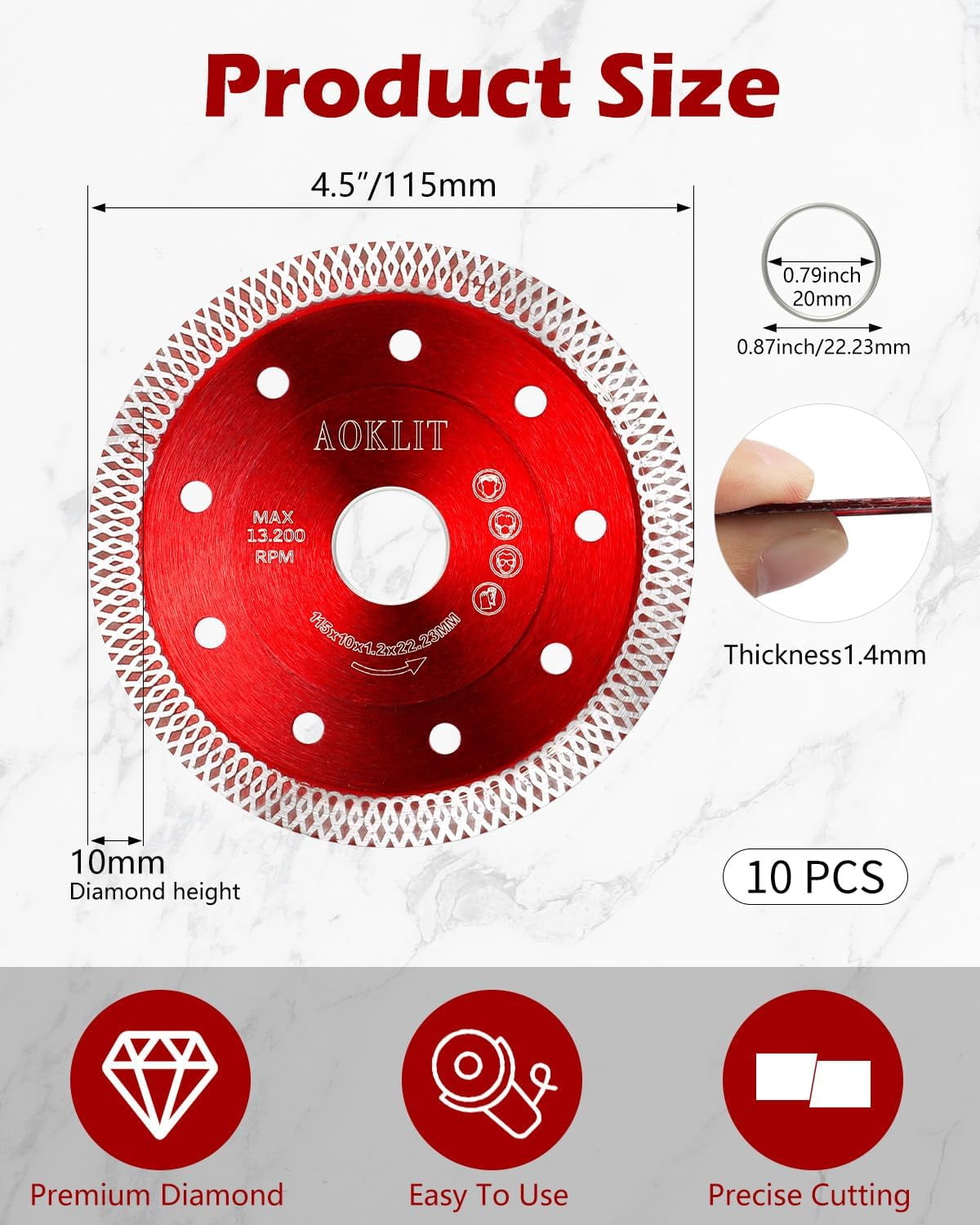 RTHG-5 Pcs Diamond Saw Blades, 4-1/2" Tile Grinder Blade for Angle ...