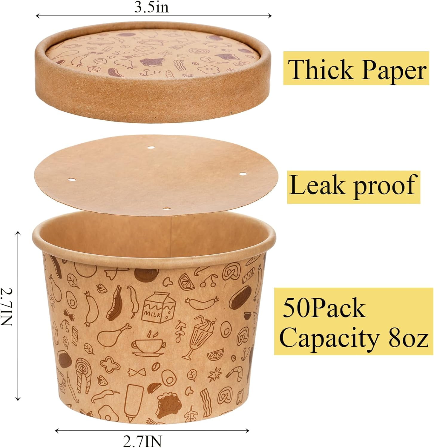RTHG-50 Pack Paper Containers with Lids, To Go Paper Soup Container ...