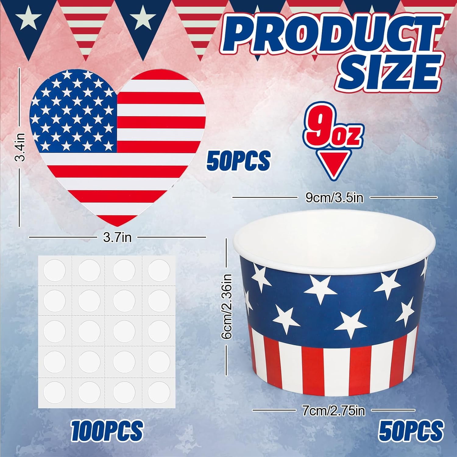 RTHG-50 Packs 4th of July Paper Snack Cups American Flag Disposable Ice ...