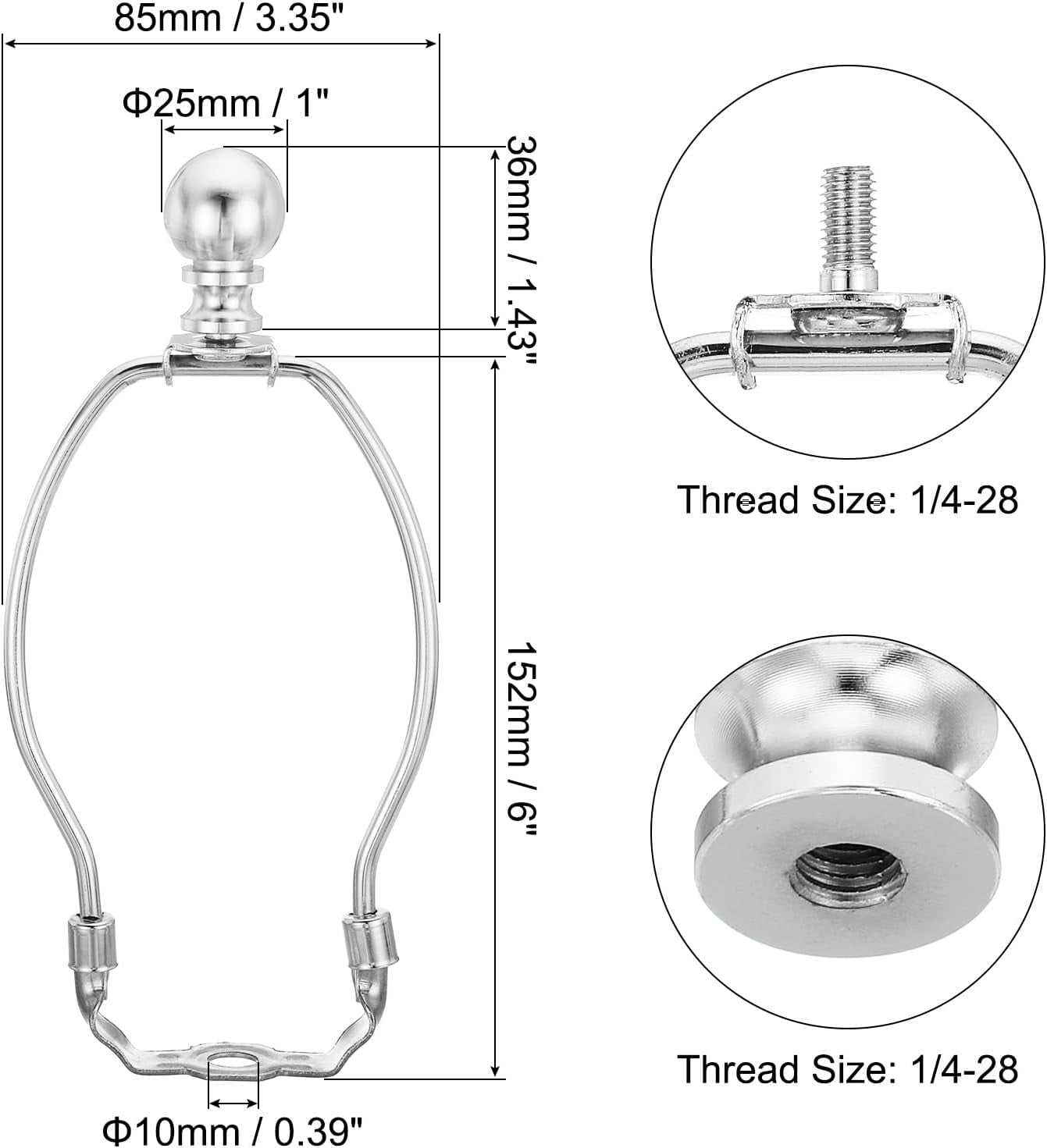 RTHG-6 Inch Lamp Harp Kit with Finial, 2 Set Detachable Lamp Shade ...