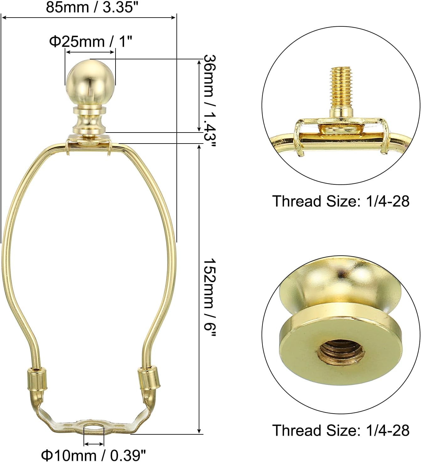 RTHG-6 Inch Lamp Harp Kit with Finial, 2 Set Detachable Shade Bracket ...