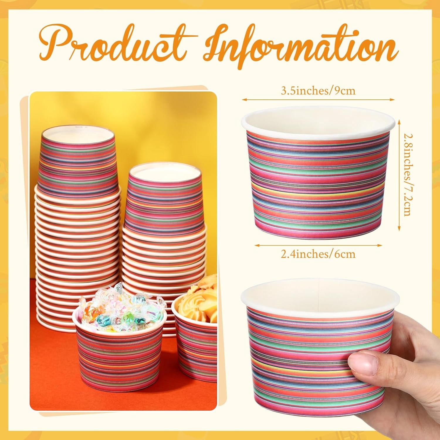 RTHG-60 Pieces Fiesta Ice Cream Cups 9 oz Disposable Dessert Bowls ...