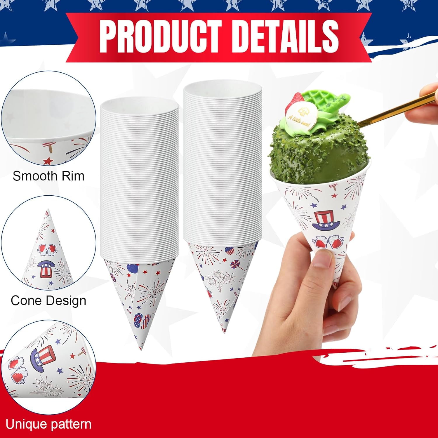 RTHG-600 Pcs Patriotic 4th of July Snow Cone Cups 4.5 oz American Flag ...