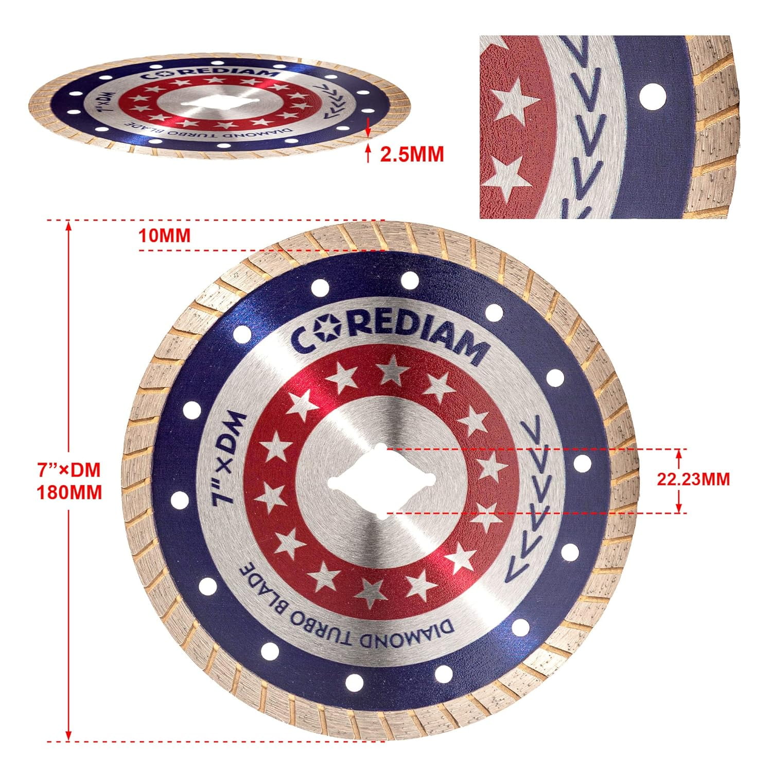 RTHG-7 Inch Diamond Turbo Saw Blade for Angle Grinder, General Purpose ...