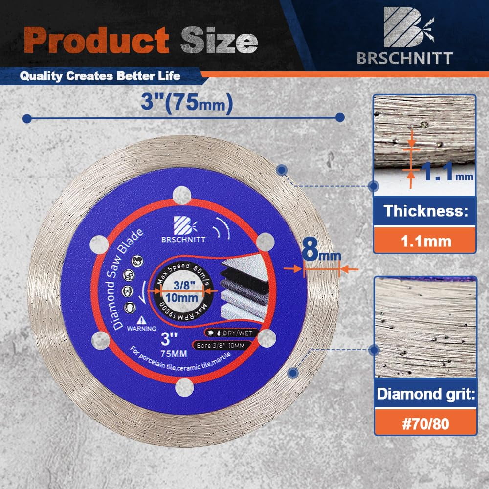 RTHG-75 mm / 3 inch Diamond Ceramic Cutting Disc - 3pcs 3" Diamond Tile ...