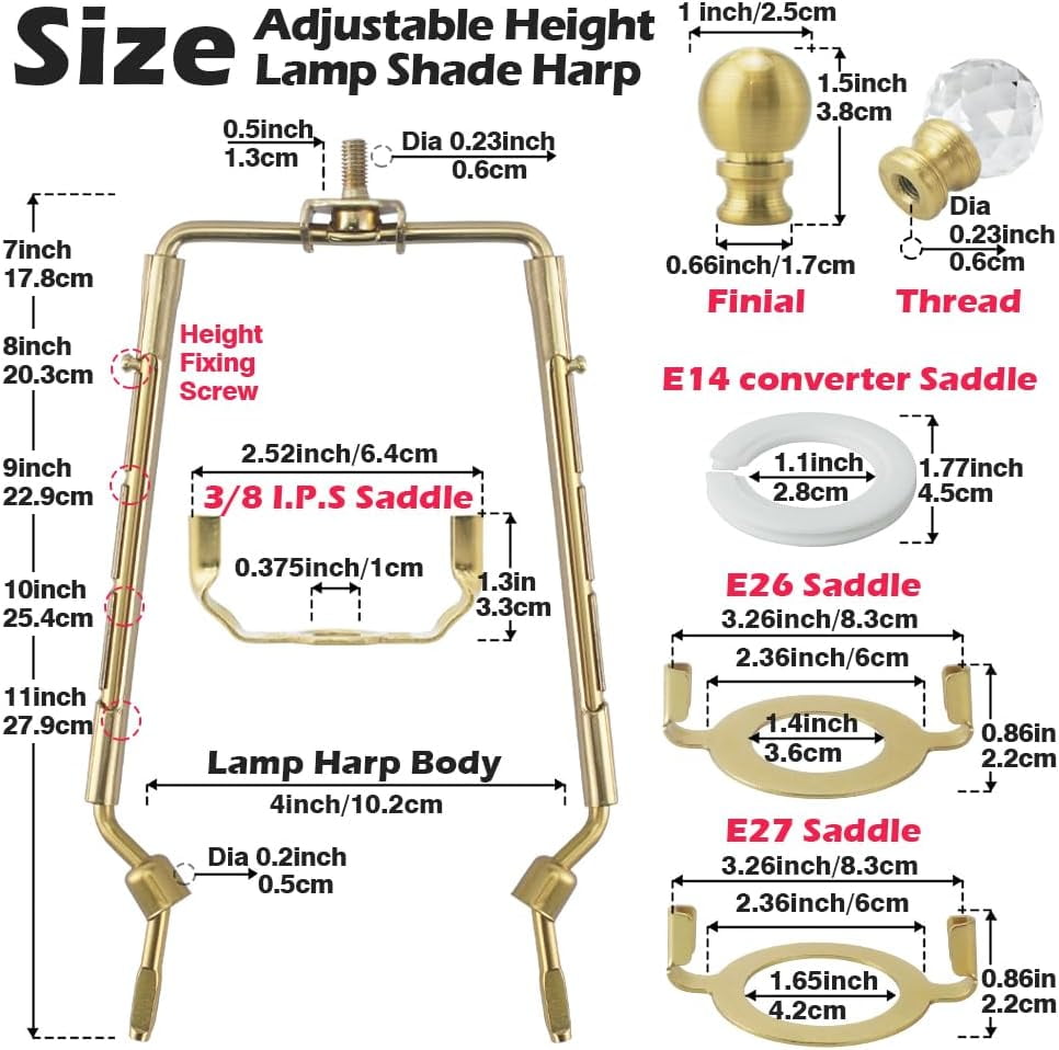 RTHG-8 9 10 11 inch Brass Lamp Shade Harp Holder, Adjustable Height ...