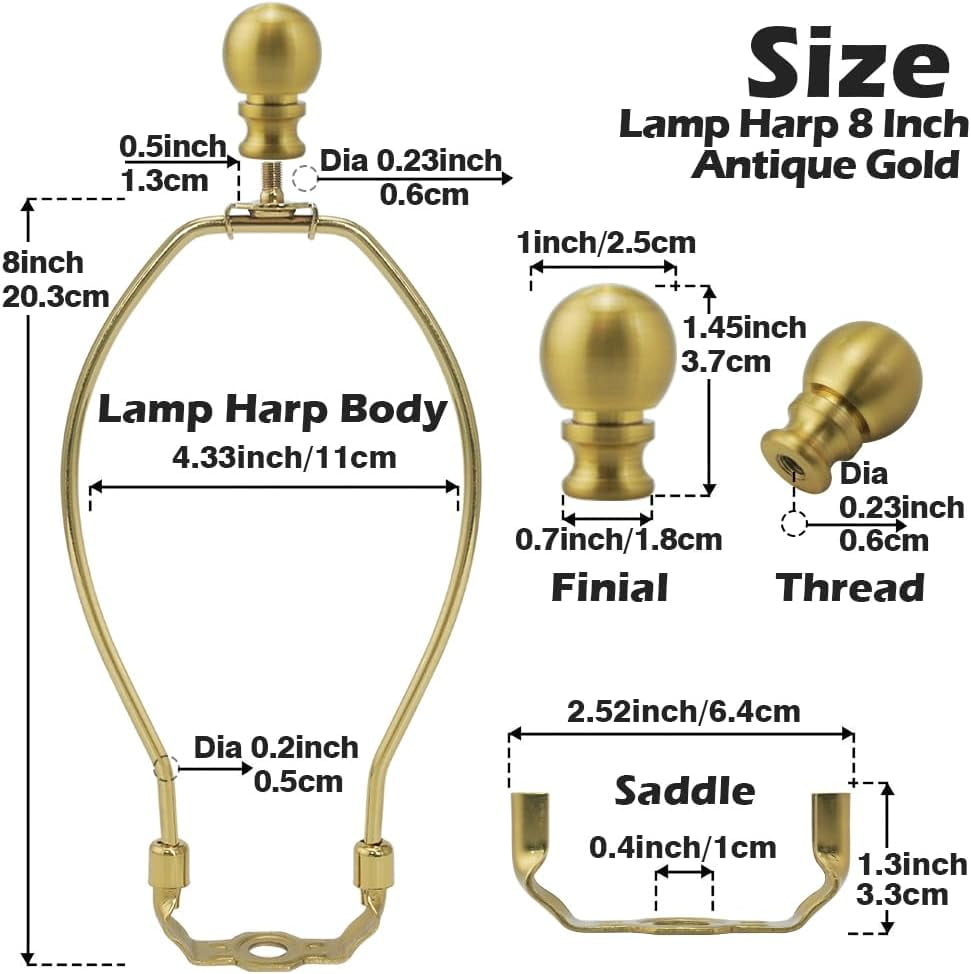 RTHG-8 Inch Lamp Harp, Brass 2 Set Lamp Harps and Finial, Metal Lamp ...