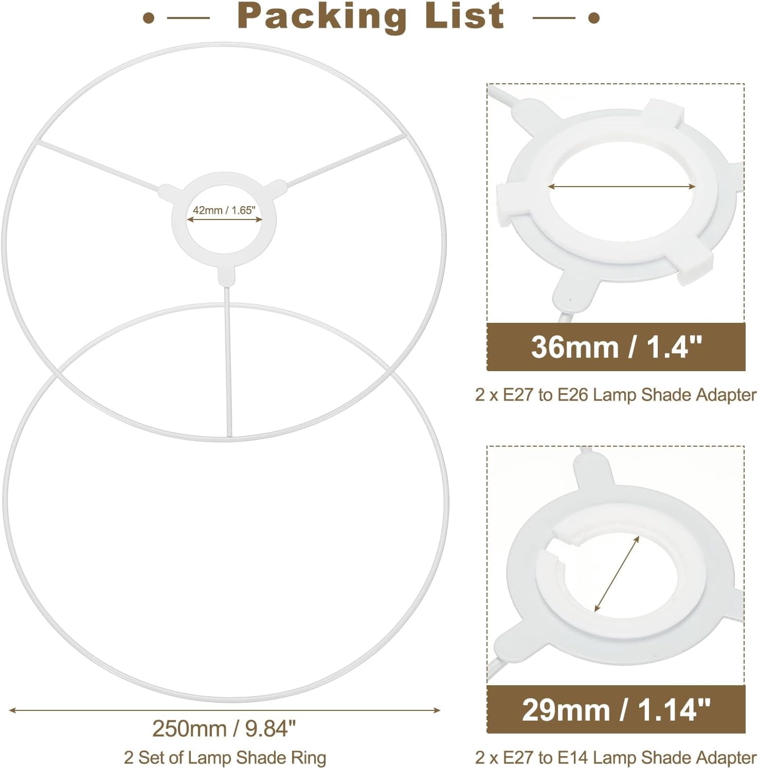 RTHG-9.8 Inch Lamp Shade Ring, 2 Set Lamp Shade Frame with E27 to E26 ...