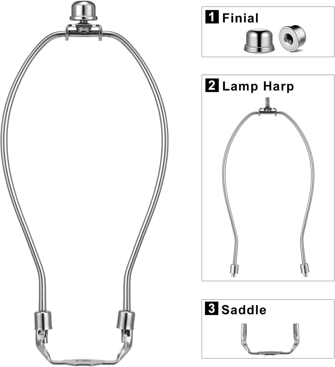 RTHG-9 Inch Lampshade Harp Kit with Solid Lamp Finial Caps, 2 Set ...