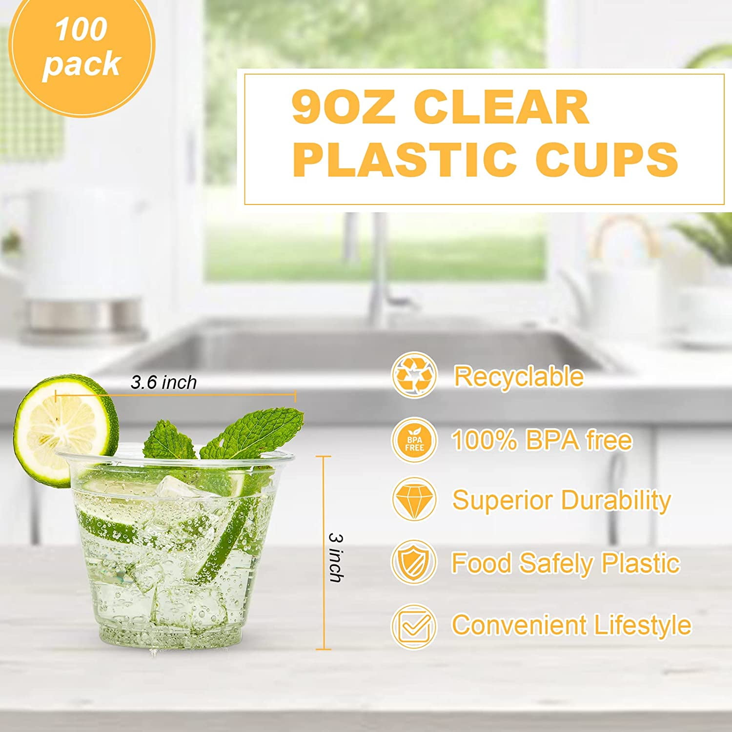 RTHG-9 oz Disposable Plastic Cups, 100 Count, Crystal Clear - Walmart.com