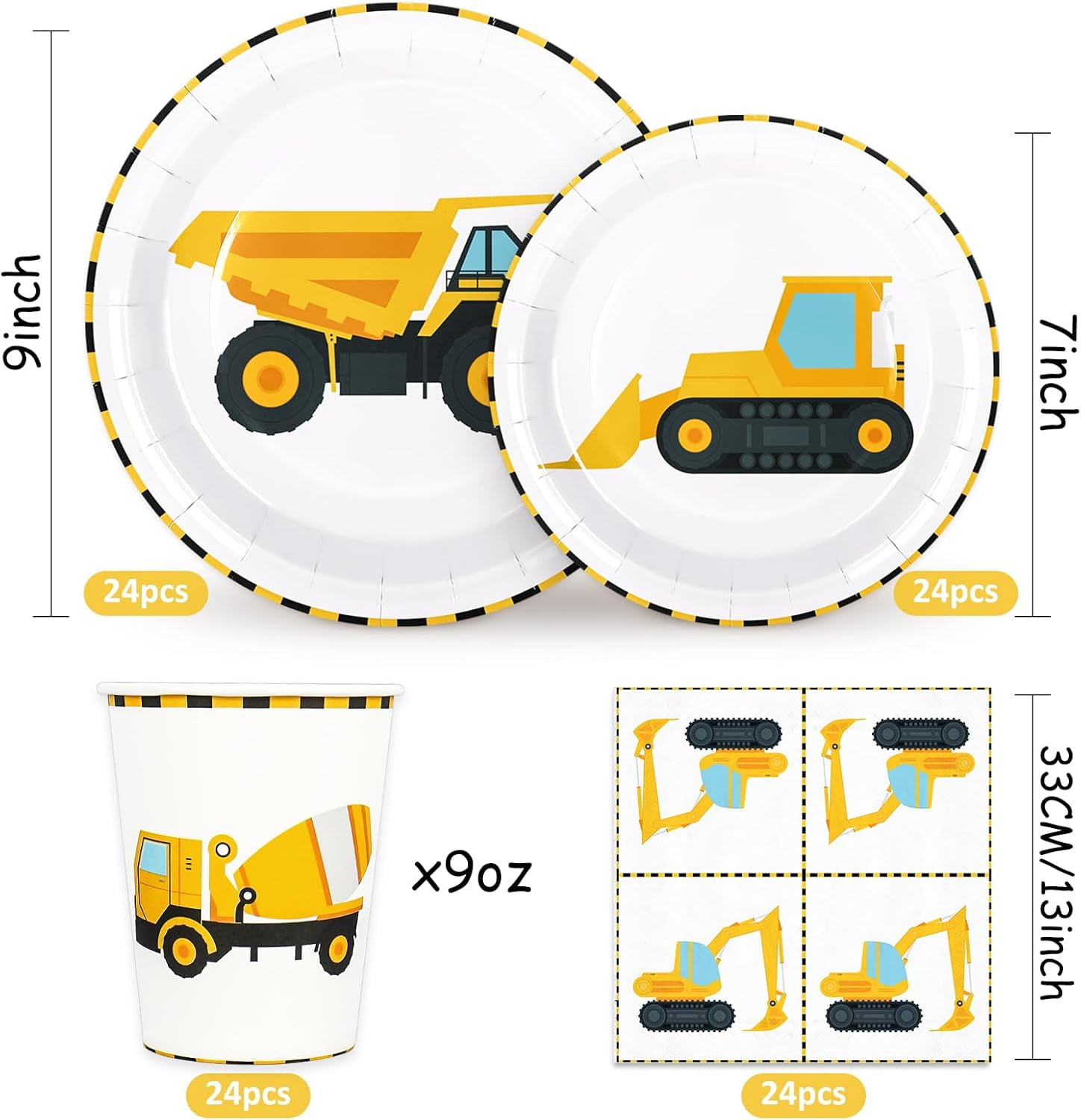 RTHG-96Pcs Construction Party Tableware Dump Truck Paper Plate Napkin ...