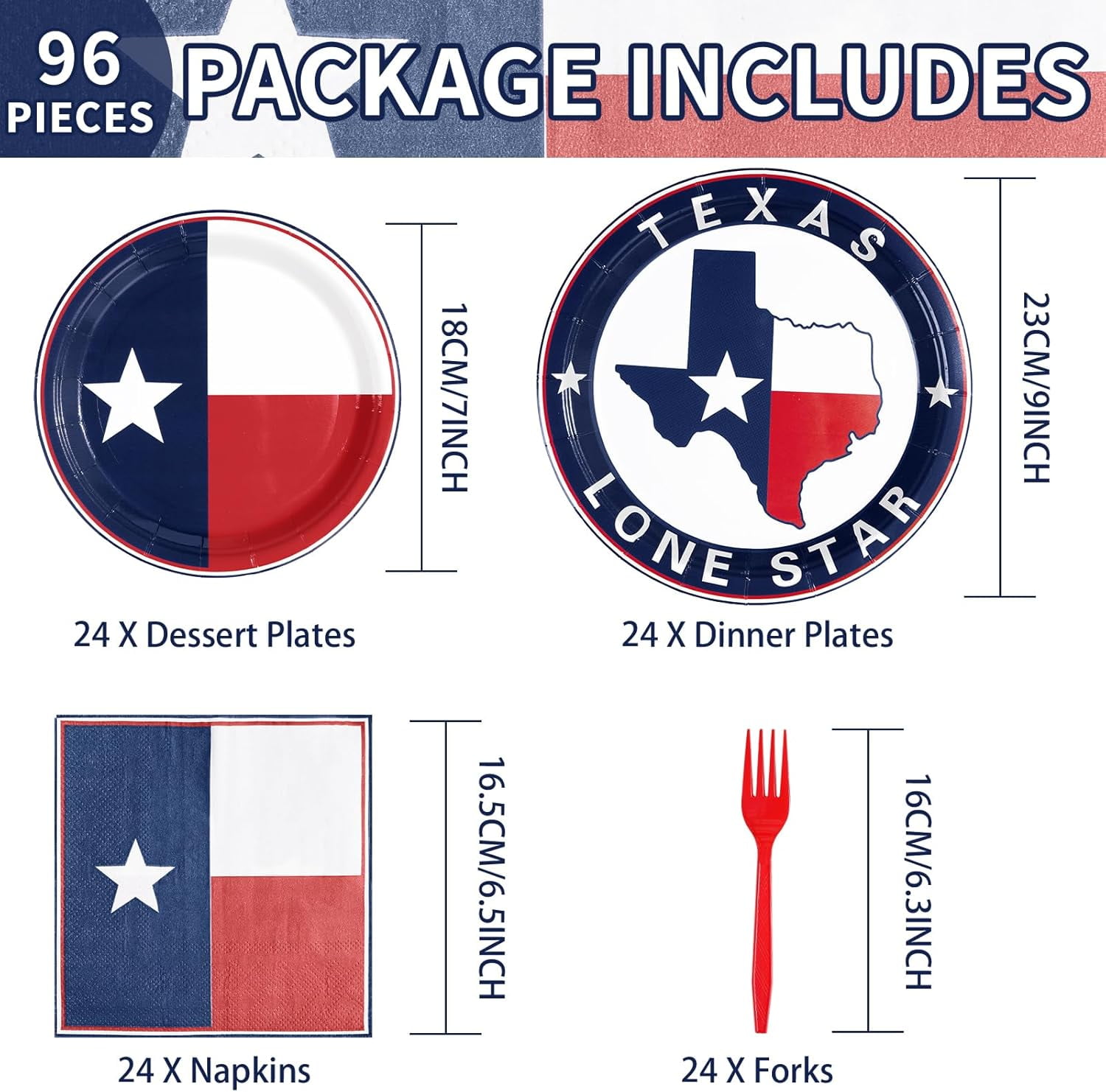 RTHG-96Pcs Texas State Flag Birthday Party Supplies Texas State Flag ...