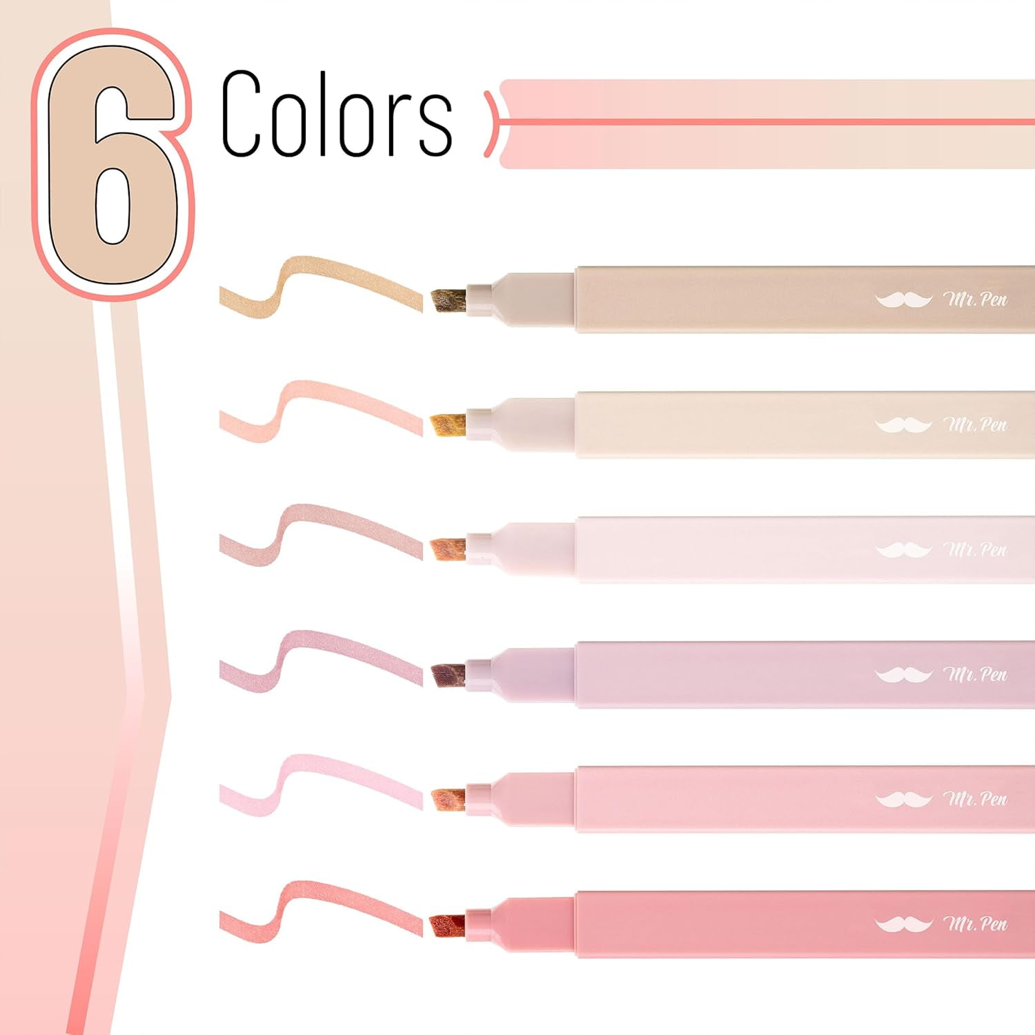 RTHG-Aesthetic Highlighters, 6 pcs, Chisel Tip, Vintage Colors, No ...