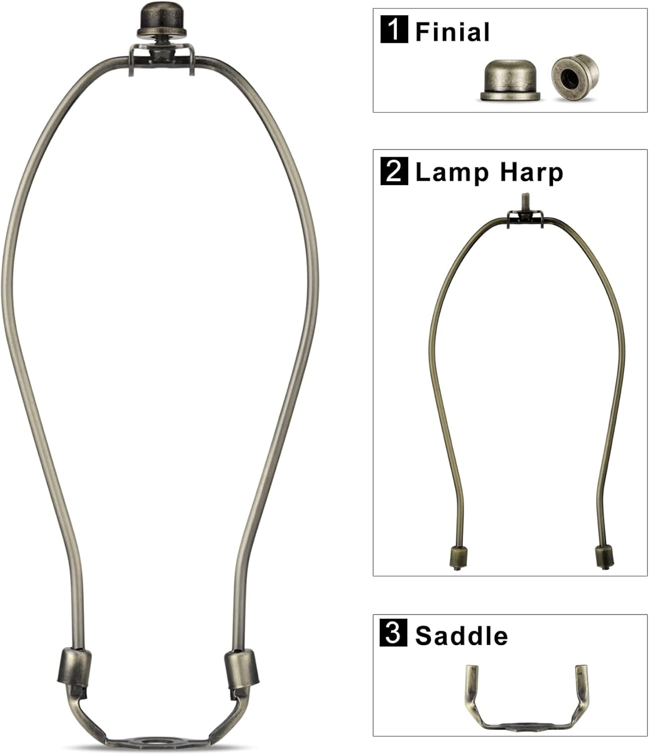 RTHG-Antique Brass 10 Inch Lamp Shade Holder Kit with Finial Caps, 2 ...