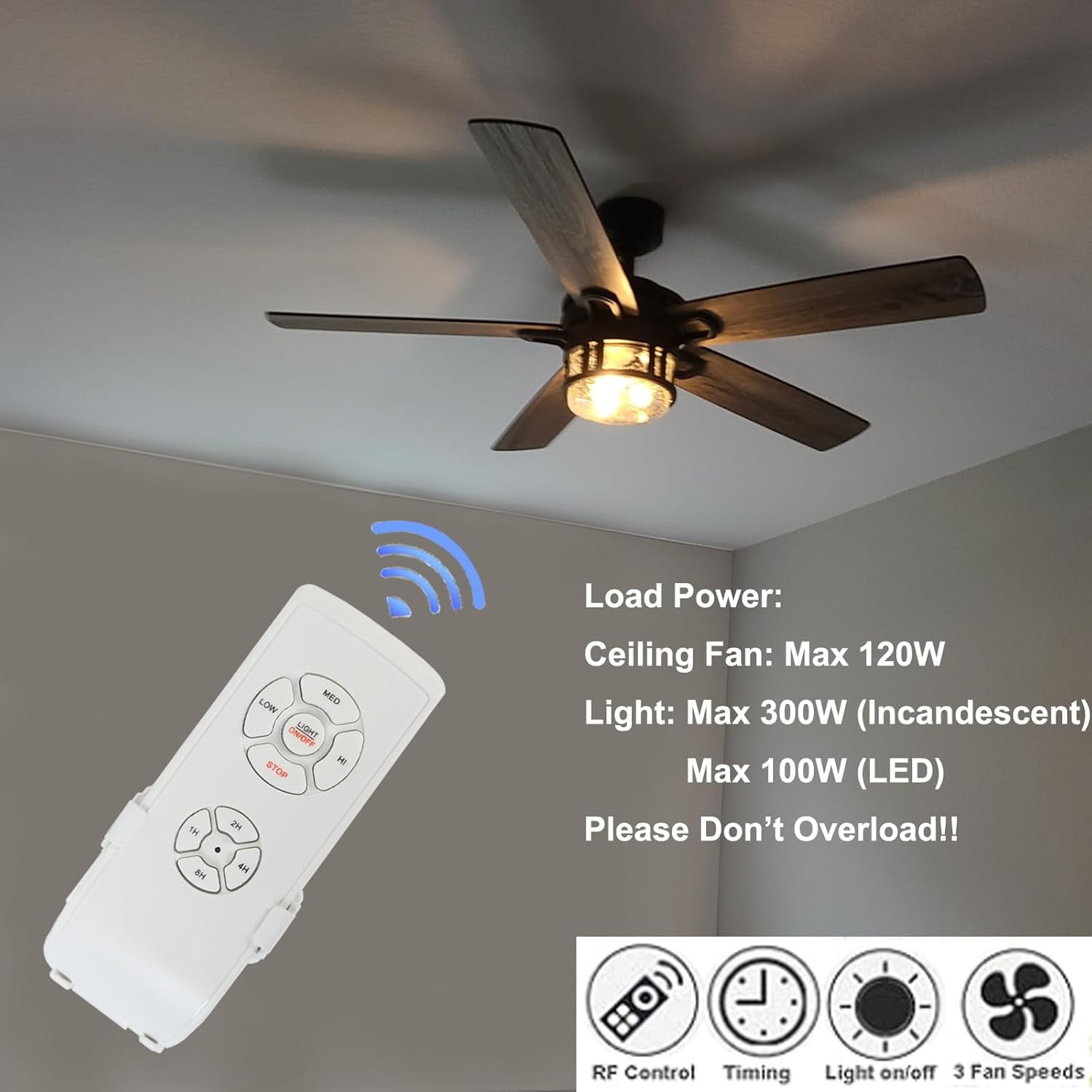 RTHG-Ceiling Fan Remote Control and Receiver Kit, 3-in-1 Ceiling Fan ...