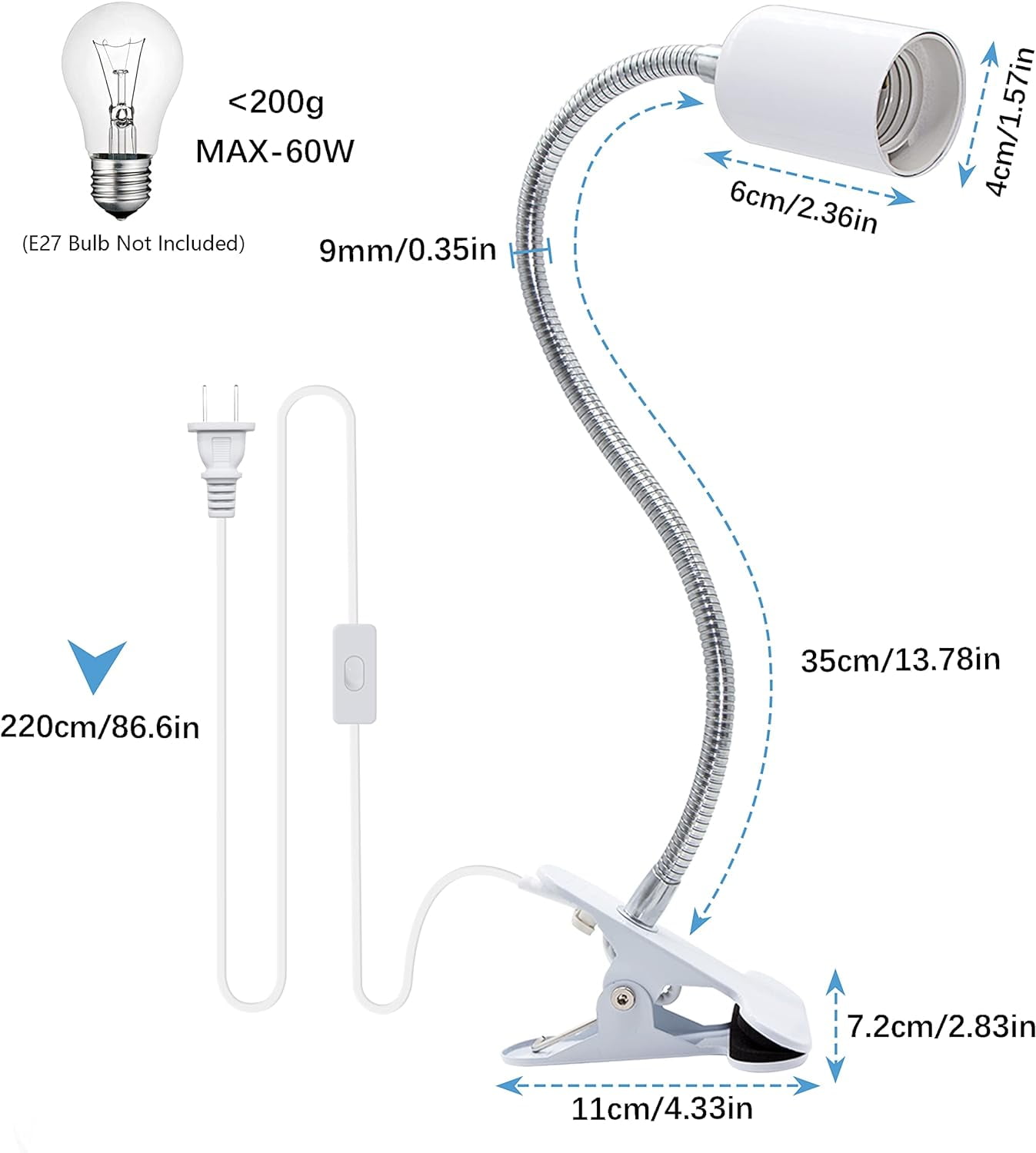 RTHG-Clip Lamp Holder Adjustable Light Bulb Stand Clamp Lights Flexible ...