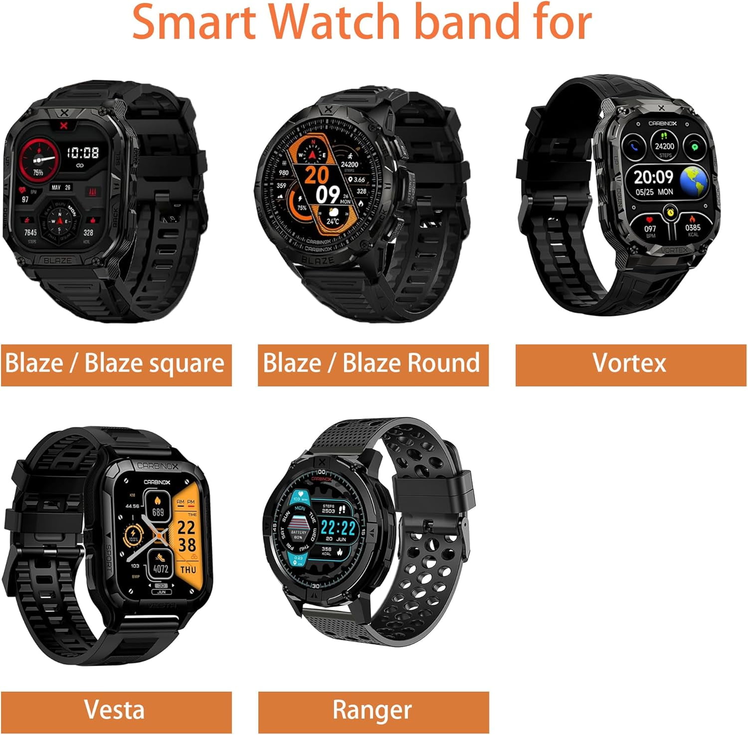 RTHG-Compatible with Carbinox Blaze S Bands, Quick Release Stretchy Solo Loop Adjustable Nylon ...