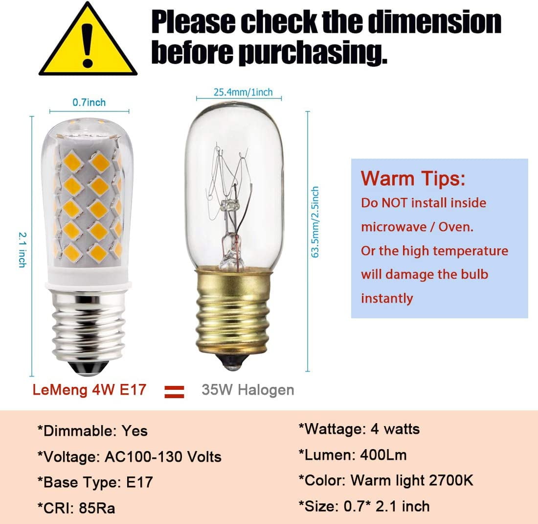 RTHG-Dimmable E17 LED Ceiling Fan Light Bulb 4W, 40W Halogen Equivalent,2700K Warm White 120V ...