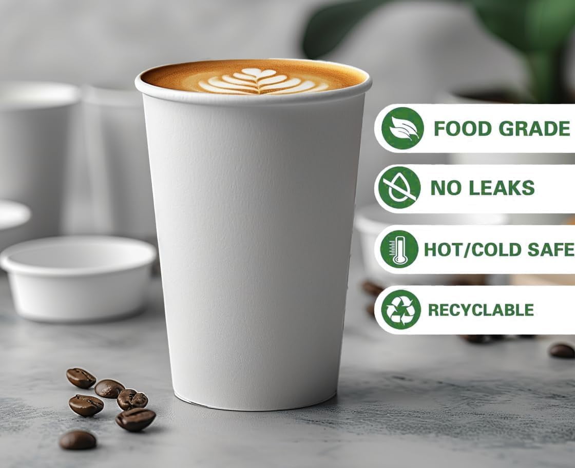 RTHG-Disposable Cups 100 Count 12oz Paper Coffee Cup, Leak-Free ...