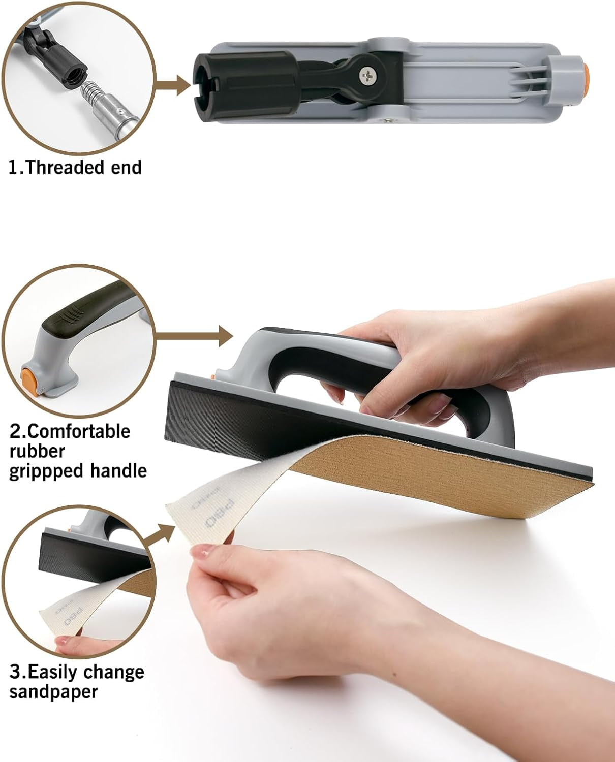 RTHG-Drywall Pole Sander - Hand Sander with 6PC Sandpaper(9"x3.3",Hook ...