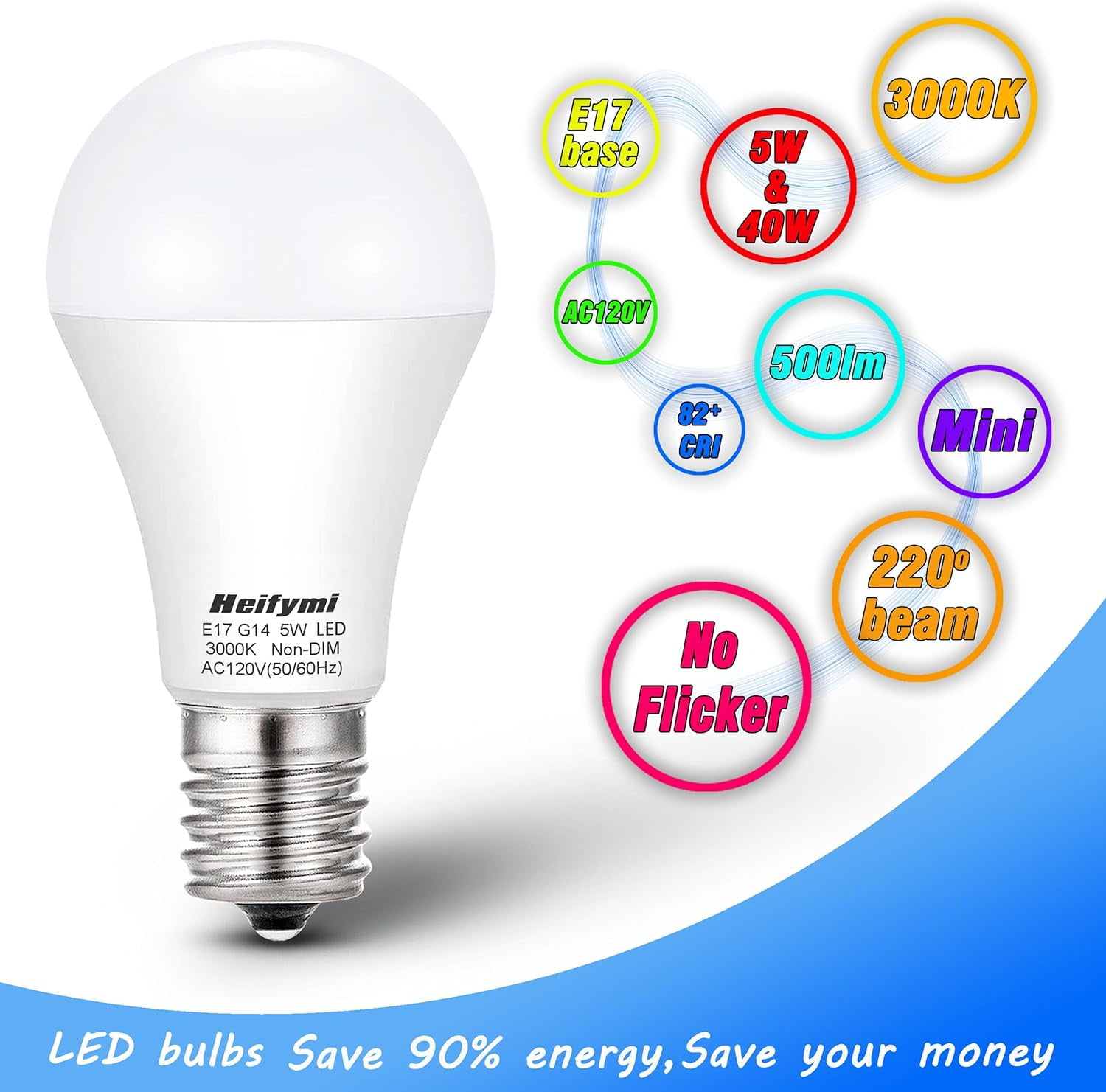 RTHG-E17 Intermediate Base LED Bulbs, 3000K Warm White, 5 Watts(40W Equivalant), 500 Lumens, Non ...