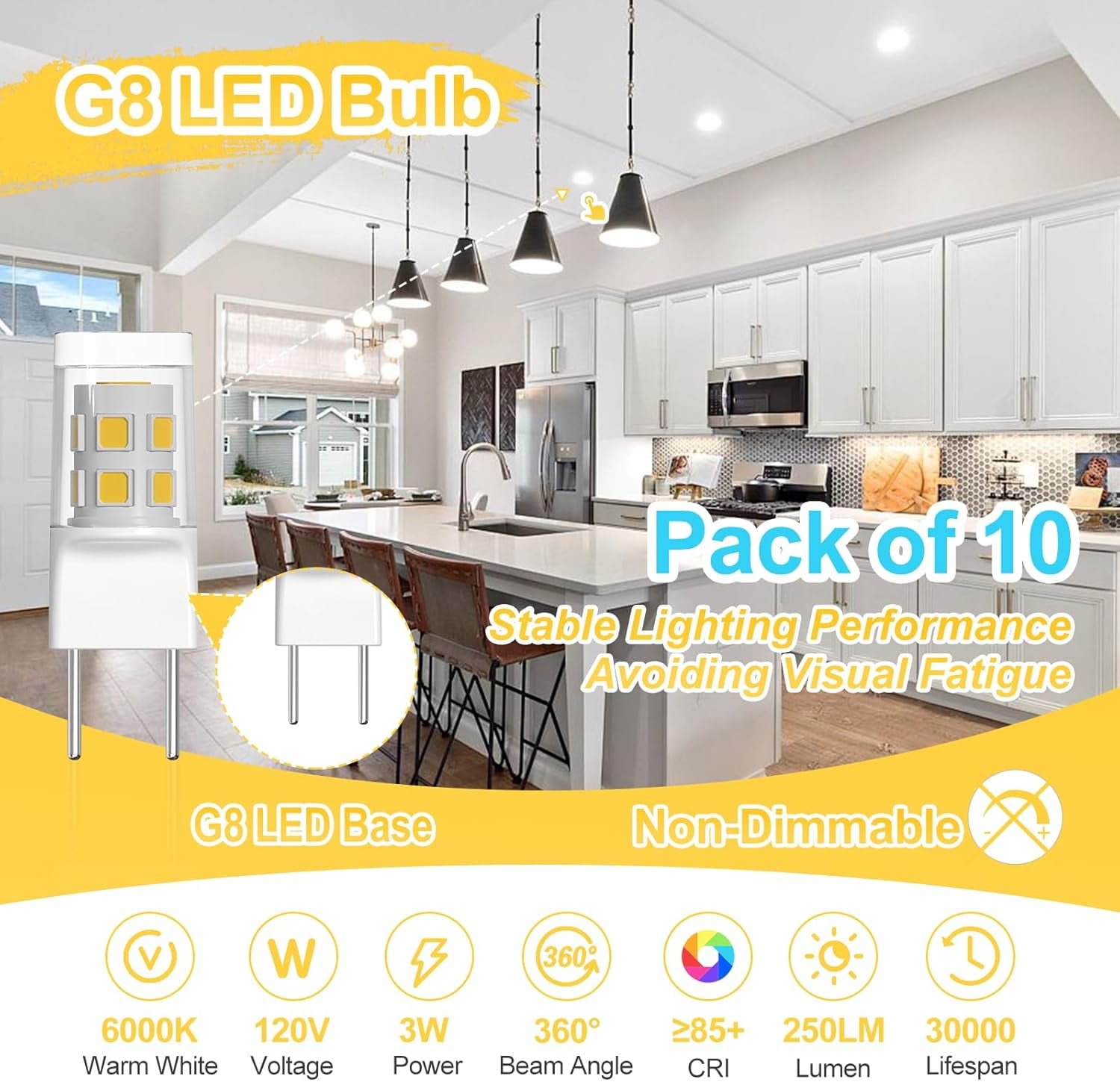 RTHG-G8 LED Light Bulb, GY8.6 Bi-pin Base, 3W 120V 20W 35W Halogen ...